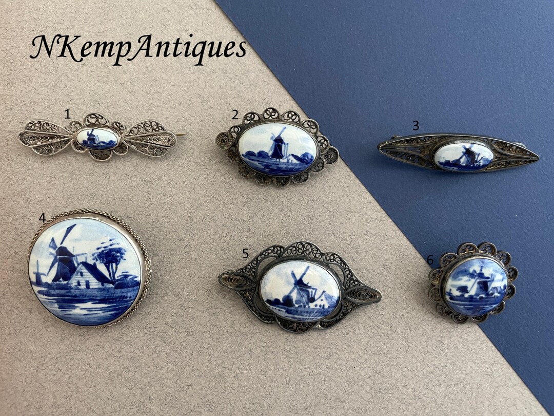 Antique Delft Brooch Sterling Silver Dutch - Etsy