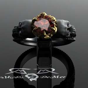 Skull Engagement Ring With Red Diamond in Solid Blackened 14kt Gold ...