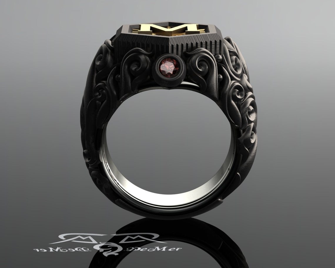 Men's Heavy Signet Ring in 18kt and Sterling. Red - Etsy