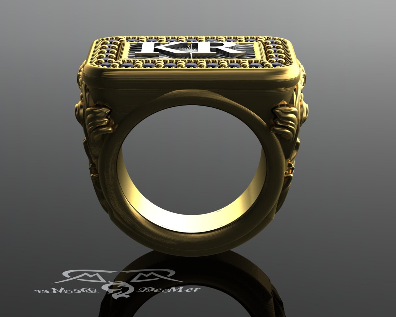 3 Oz! Very Heavy Solid Gold Mens Signet Ring With Diamond Cut Royal ...