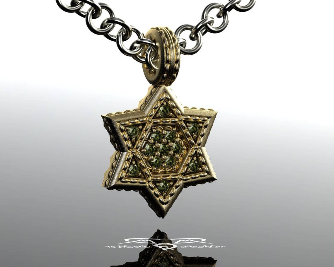 Diamond Star of David in Heavy Solid Gold. 0.78cttw White Cognac ...