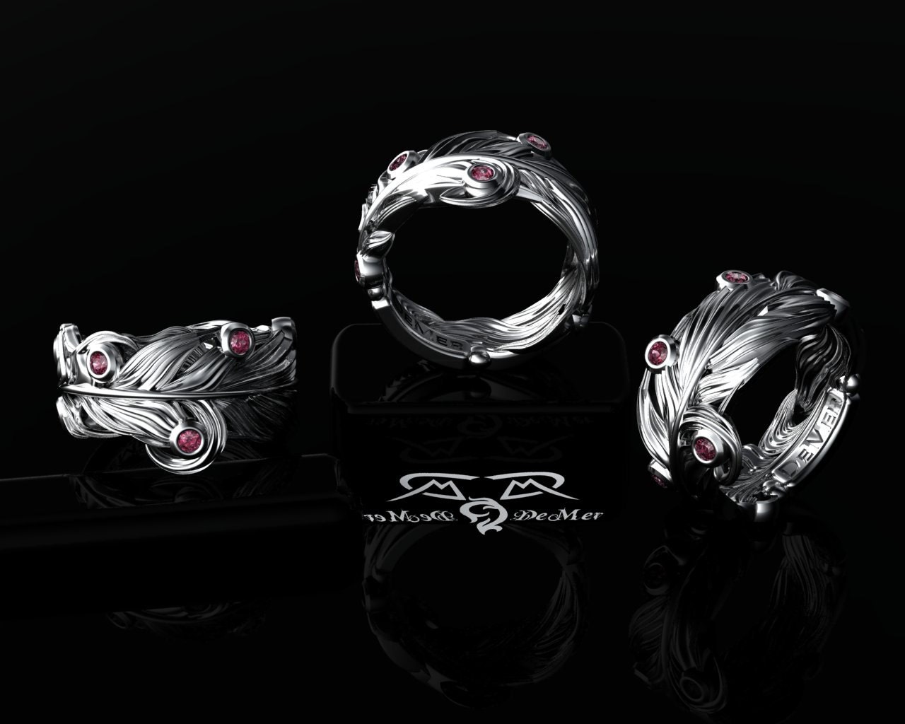 STUNNING solid gold & diamond feather ring distressed black | Etsy