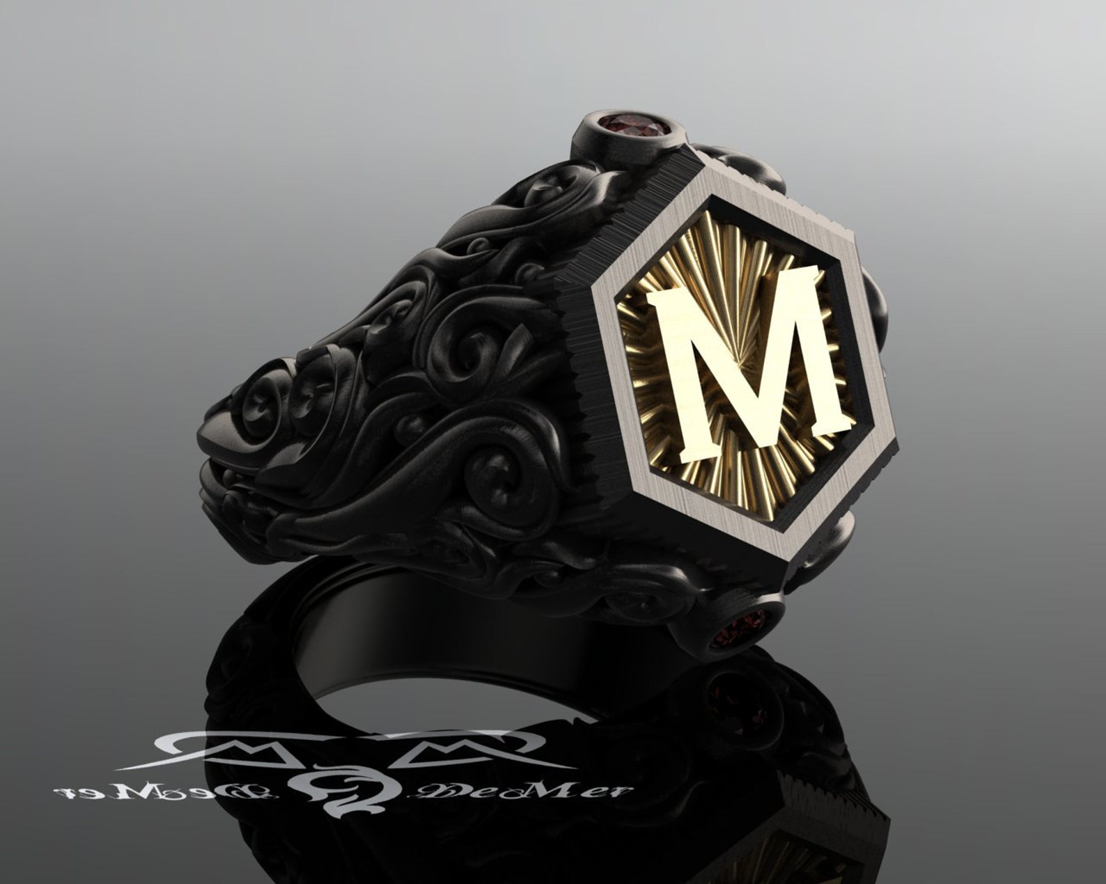 Men's Heavy Signet Ring in 18kt and Sterling. Red - Etsy