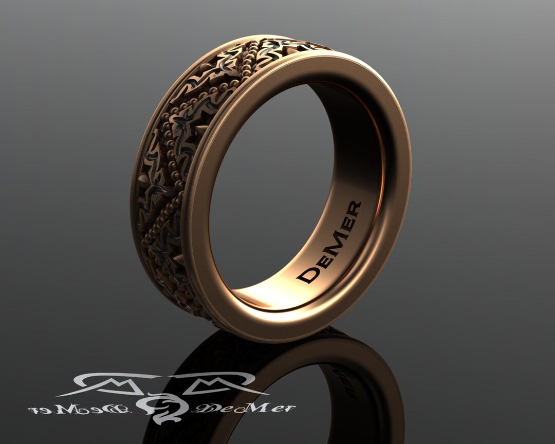 Ivy & Milgrain Comfort Fit Heavy 14kt Rose Gold Wedding Ring. Engraved ...