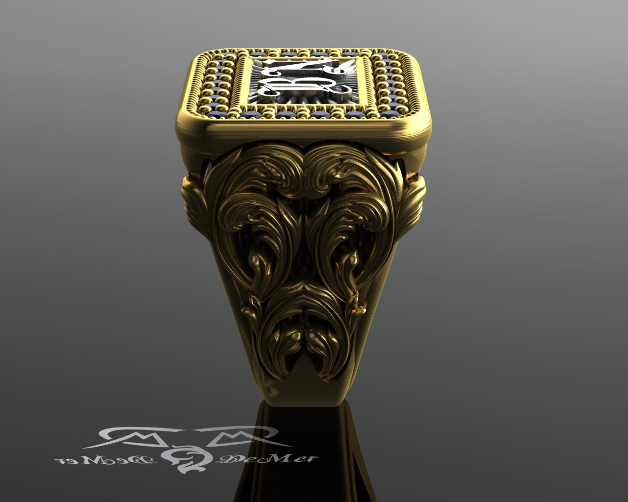 3 Oz! Very Heavy Solid Gold Mens Signet Ring With Diamond Cut Royal ...