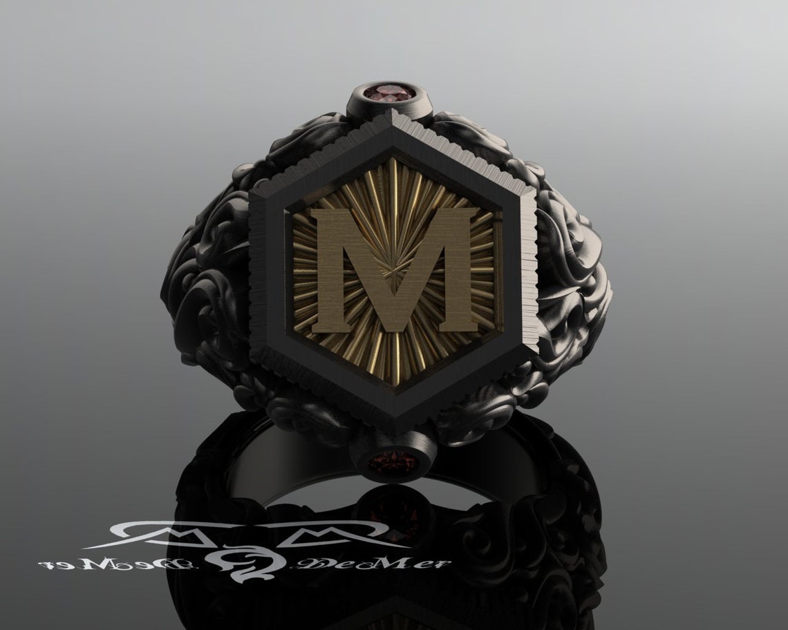 Men's Heavy Signet Ring in 18kt and Sterling. Red - Etsy