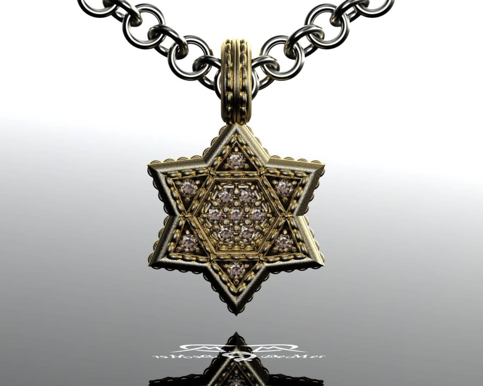 Diamond Star of David in Heavy Solid Gold. 0.78cttw White Cognac ...