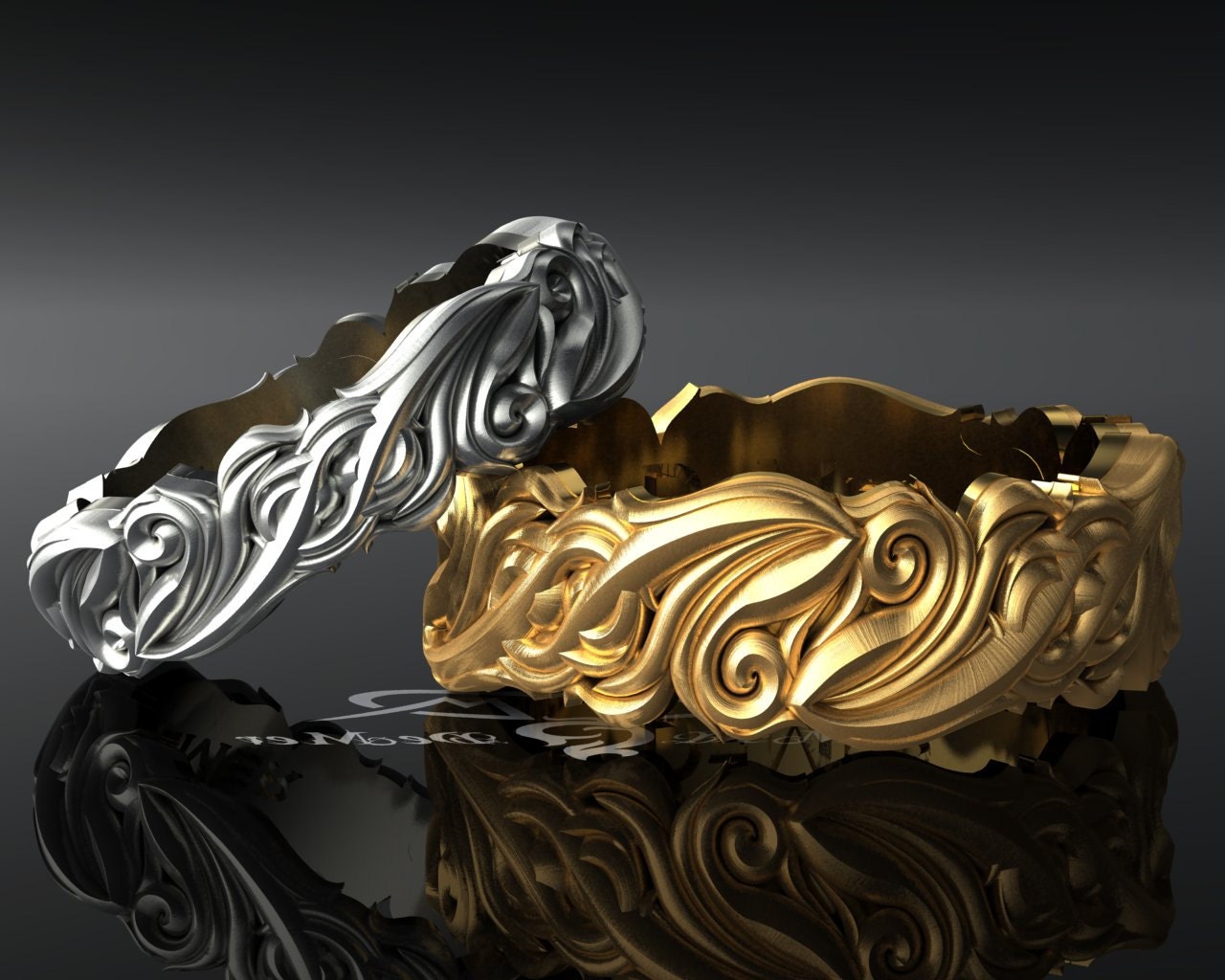 Antique Sculpted Ornate Scroll and Infinity Wedding Band (wide ...