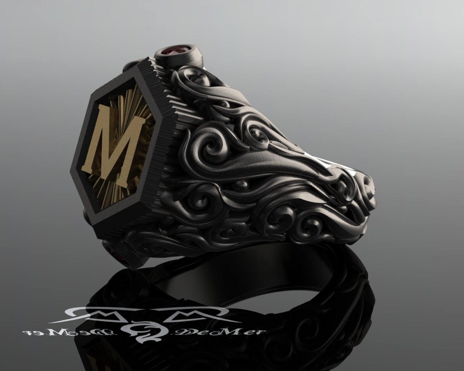 Men's Heavy Signet Ring in 18kt and Sterling. Red - Etsy