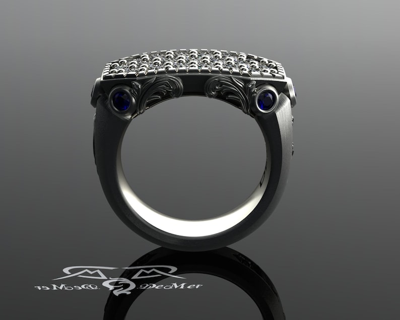 Mens Pave Diamond and Sapphire Ring. 2.25cttw Diamonds and Blue ...