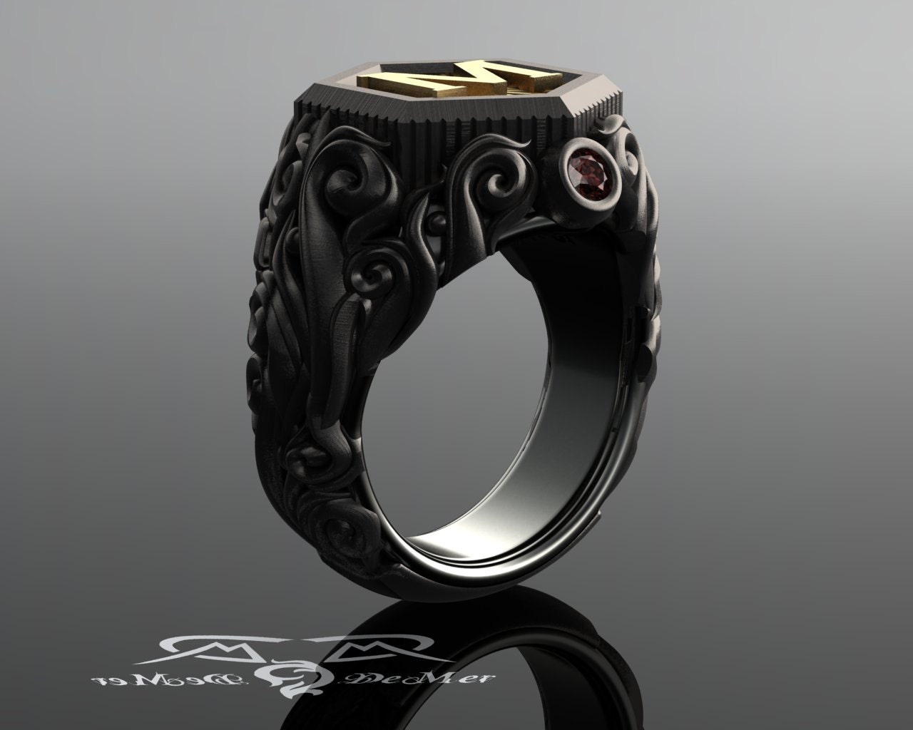 Men's Heavy Signet Ring in 18kt and Sterling. Red - Etsy