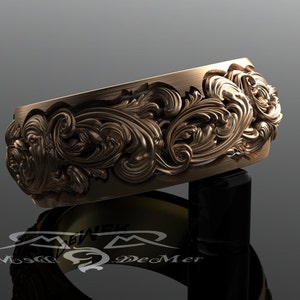 Heavy Sculpted Scroll Work 10mm Wide Engraved Wedding Band in Solid ...