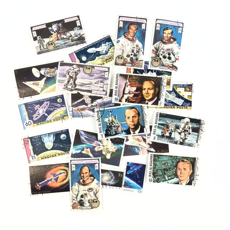 20+ Space Themed Postage Stamps Astronauts Cosmos for Scrapbooking ...
