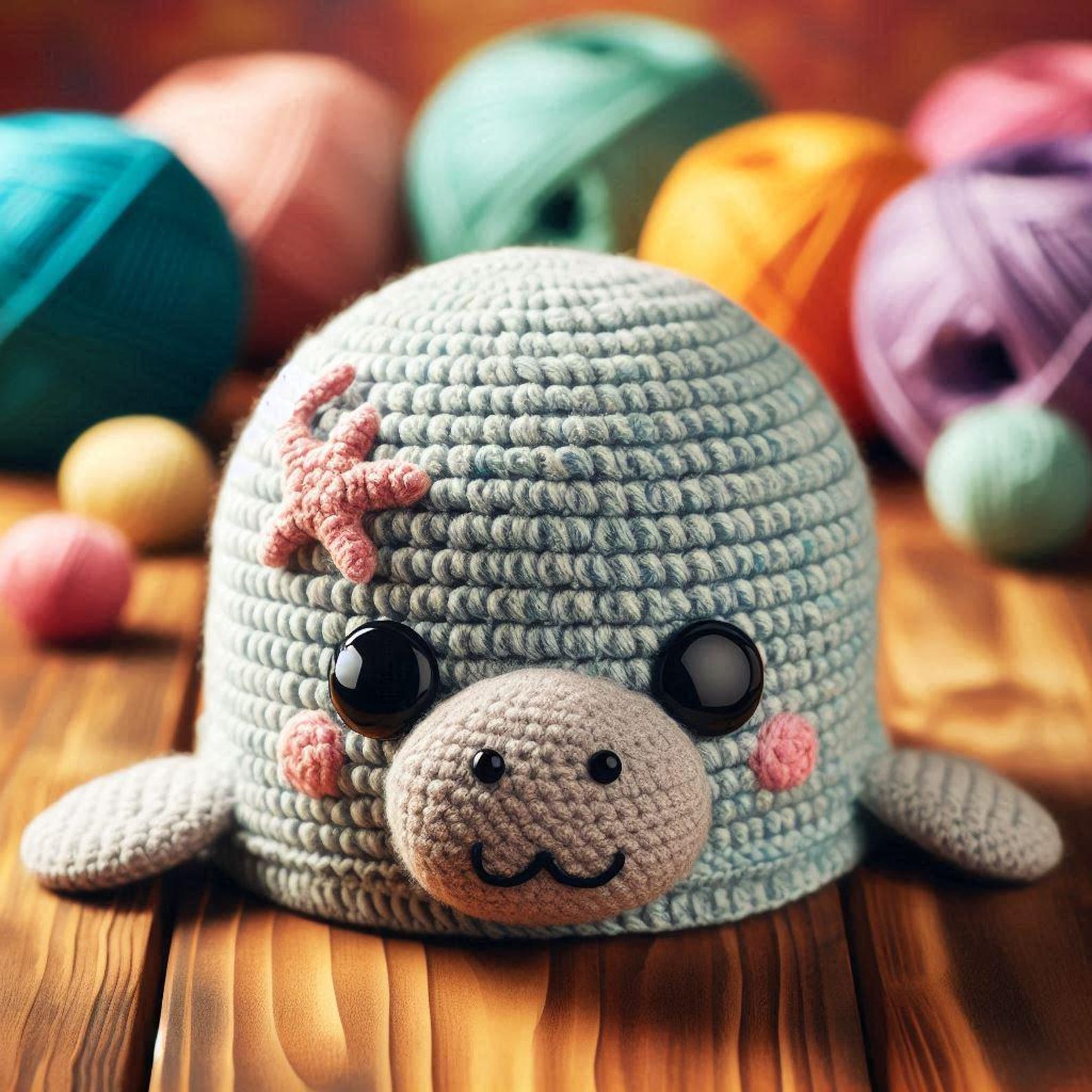 Crocheted Cute Manatee Knit Hat. Easy Crocheted Manatee Hat. Fun Easy ...