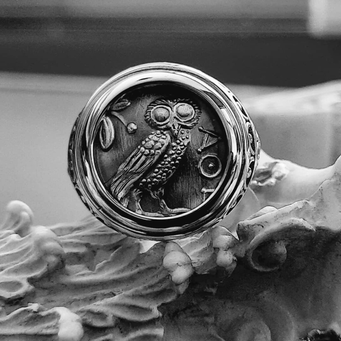 Owl of Goddess Athena Ring Silver 925/signet Ancient Mythology - Etsy