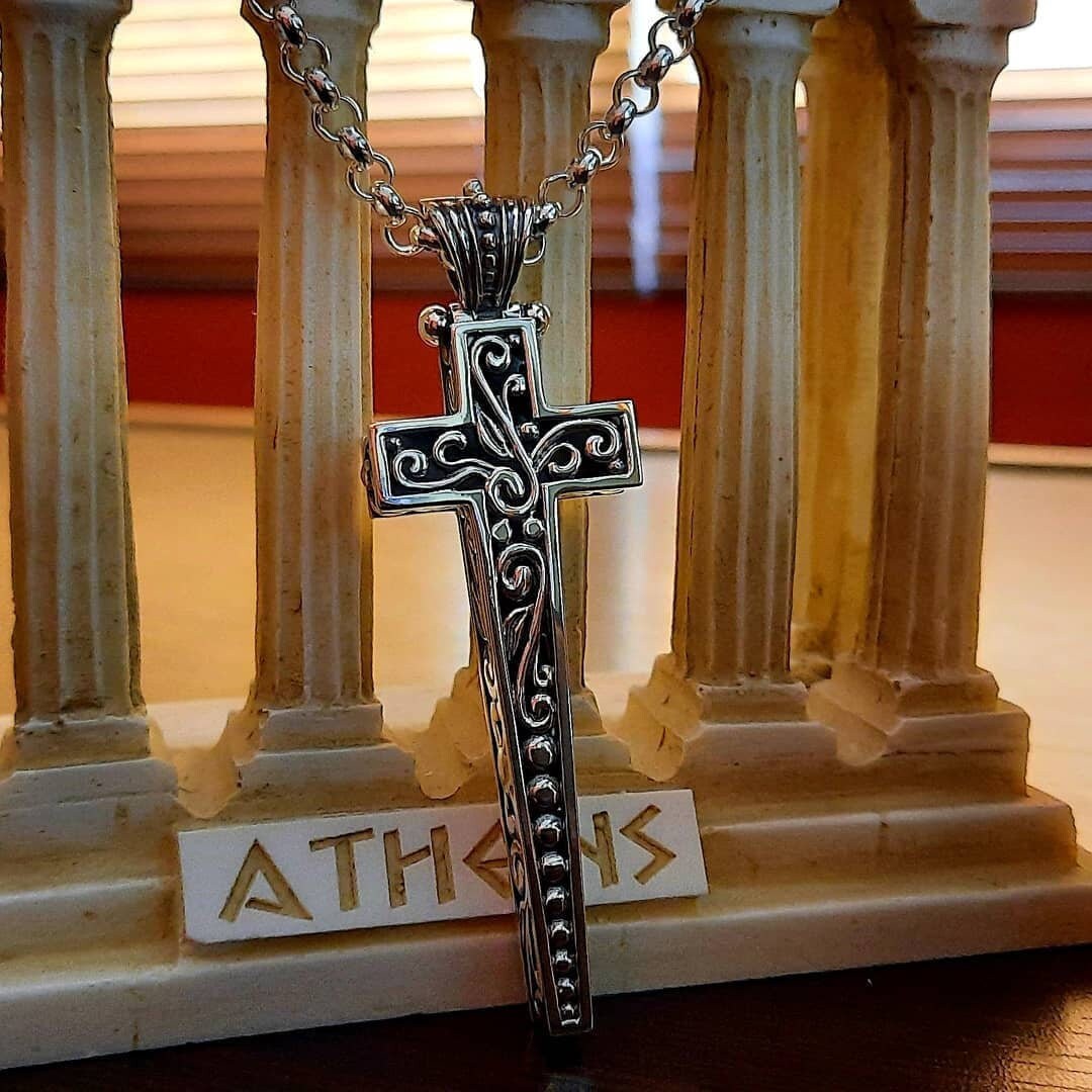 Handcrafted Sterling Silver Cross Pendant, Byzantine Design, Noah ...