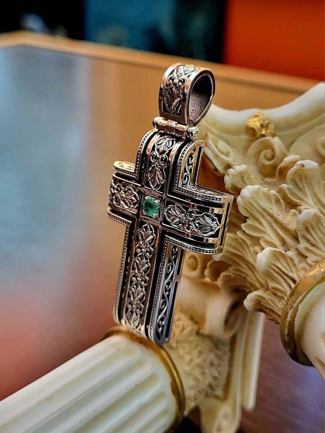 Impressive Byzantine Cross Pendant Silver 925 With Genuine Green ...