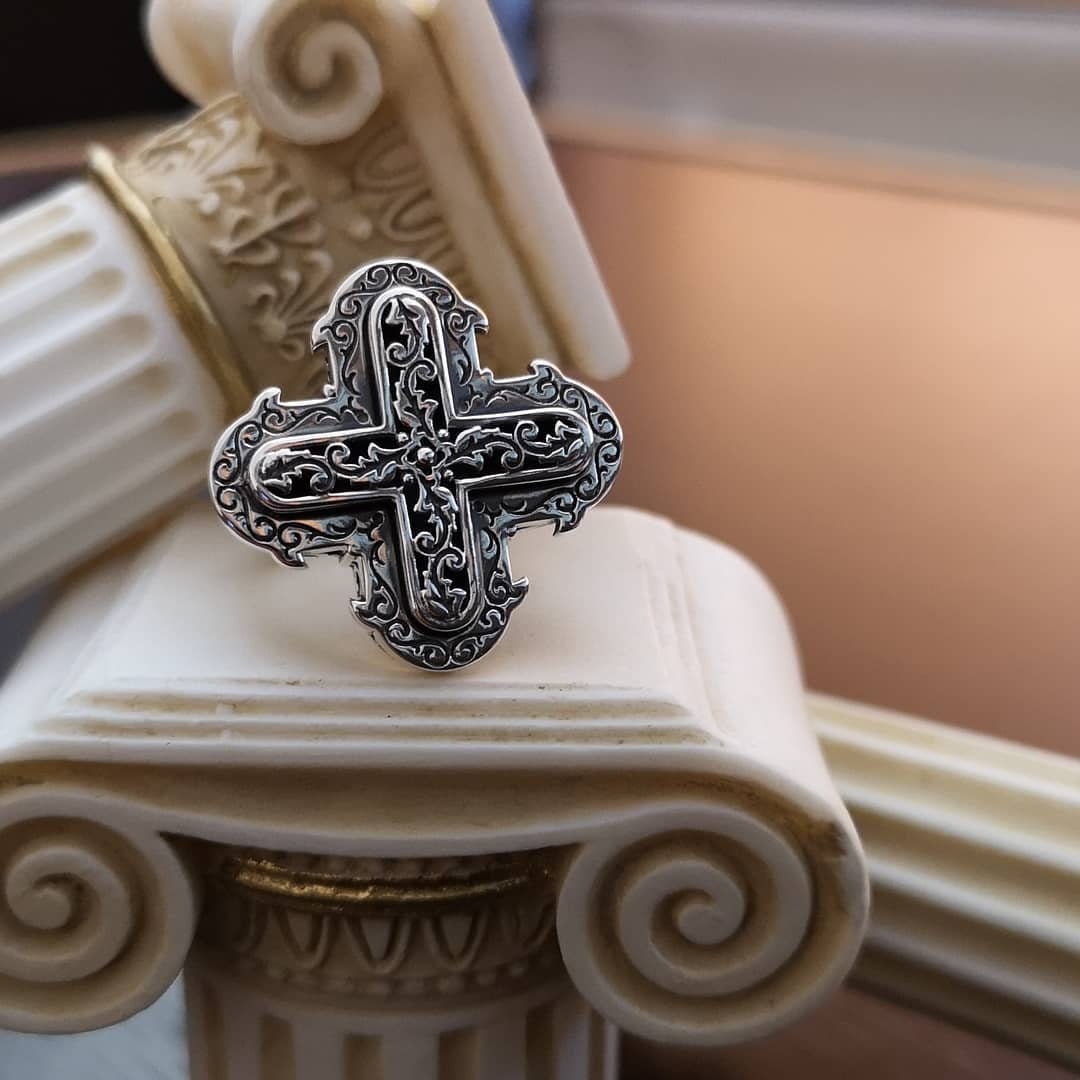 Cross ring Byzantine design embossed cross ring Statement | Etsy