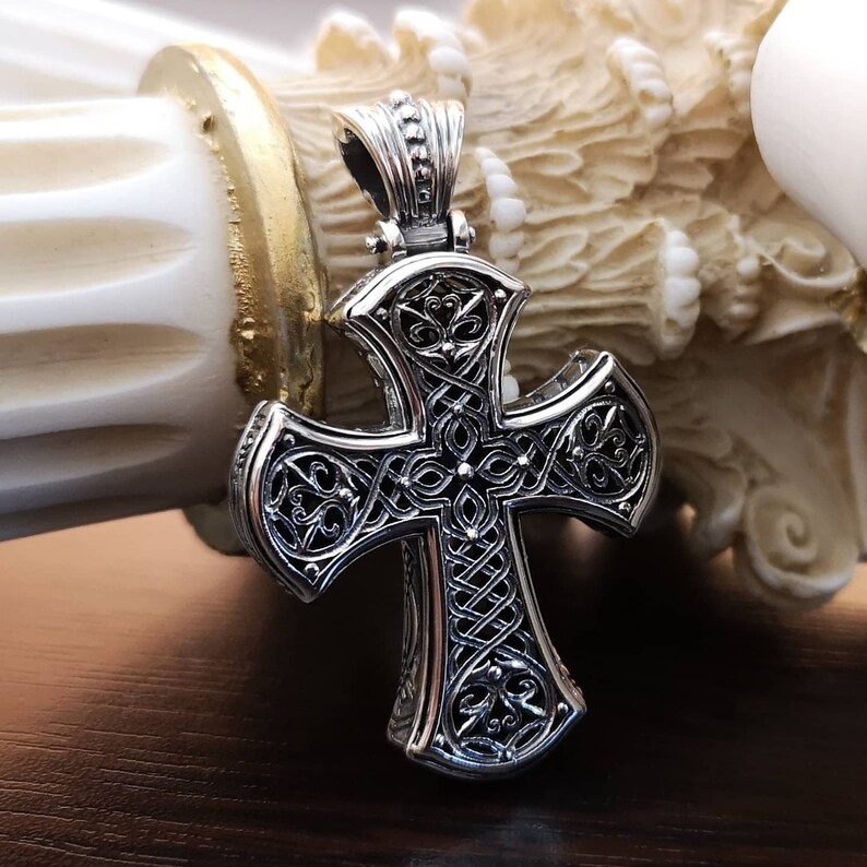 Handcrafted sterling silver cross pendant Byzantine design | Etsy
