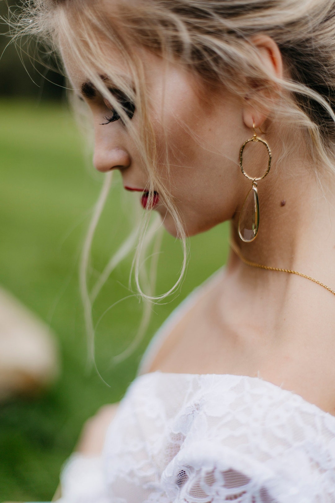 Boho Bridal Hoop Earrings With Teardrop Crystals, Gold Hoop Wedding ...