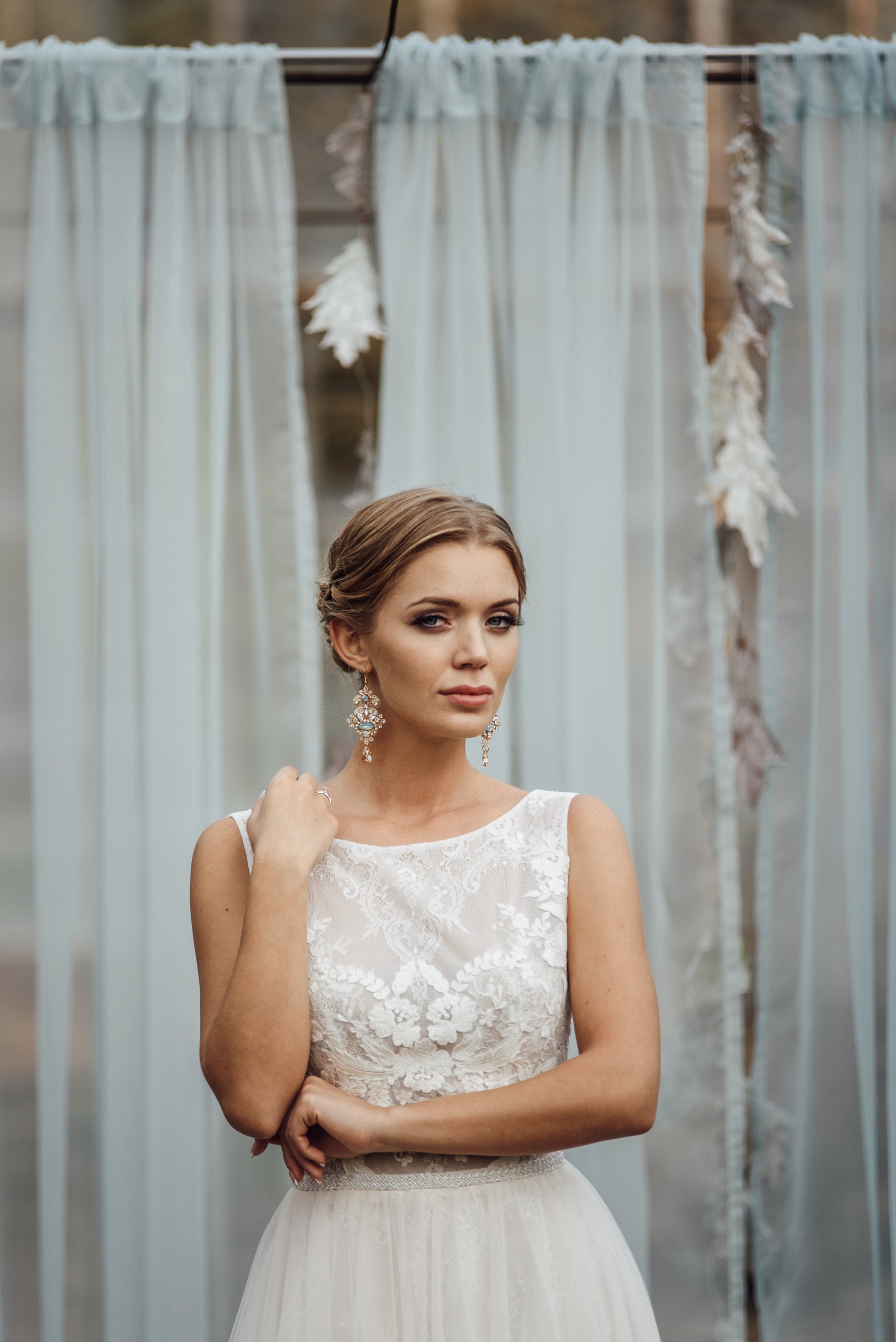Boho Champagne Gold Lace Bridal Wedding Earrings With Crystals | Etsy