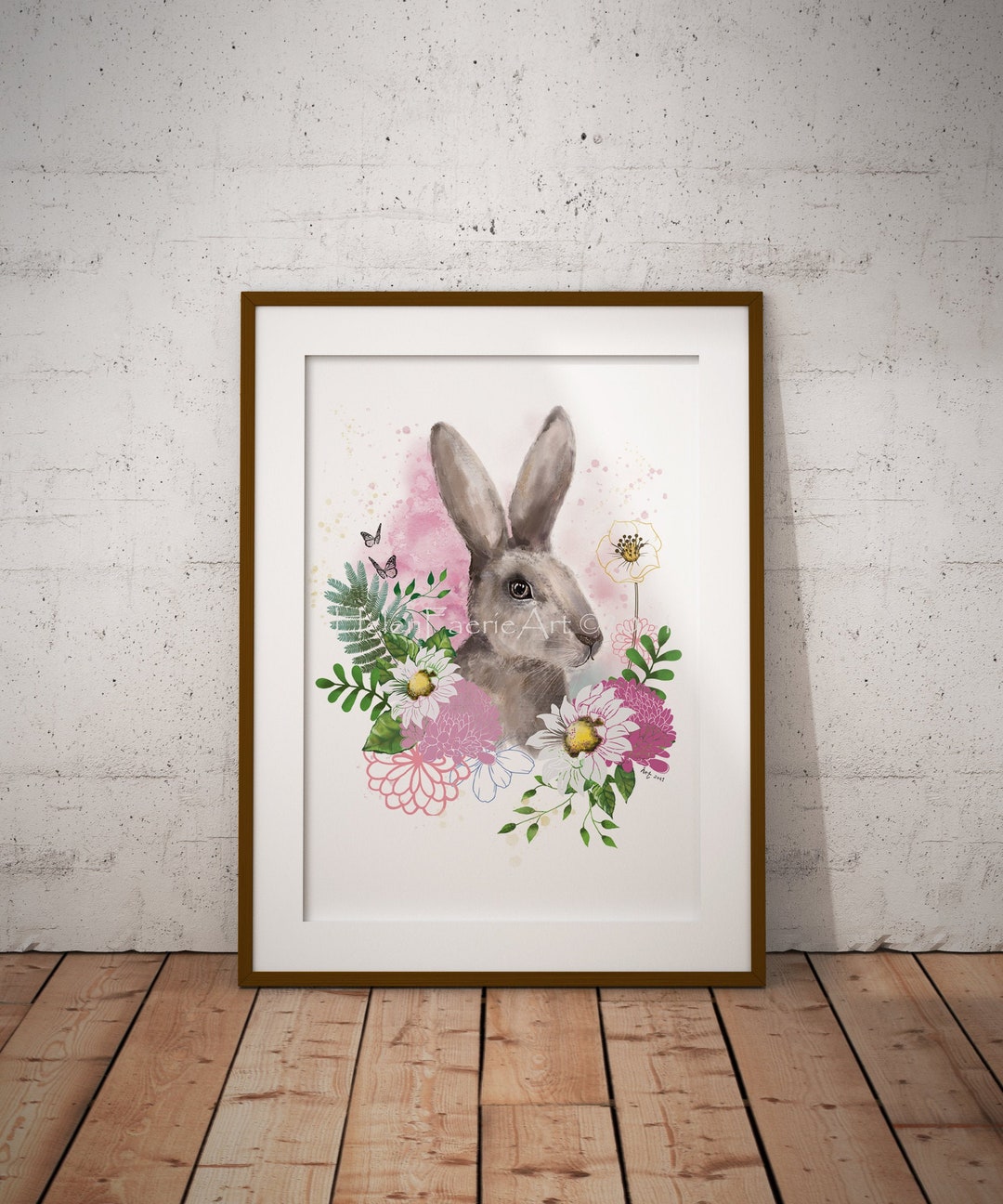 Spring Hare Art Print - Wildlife Flowers Decor - Animal Floral ...