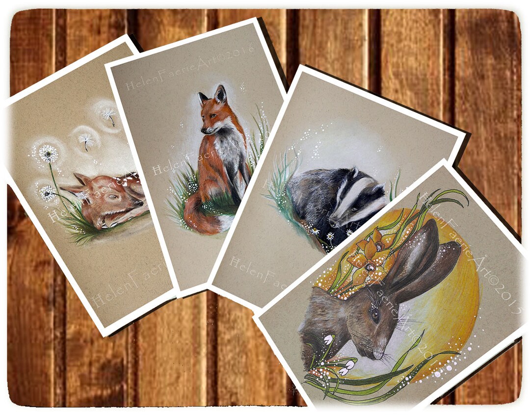 Wildlife Print Set Nature Wall Art Poster Foxes and Badgers Deer Fawns ...