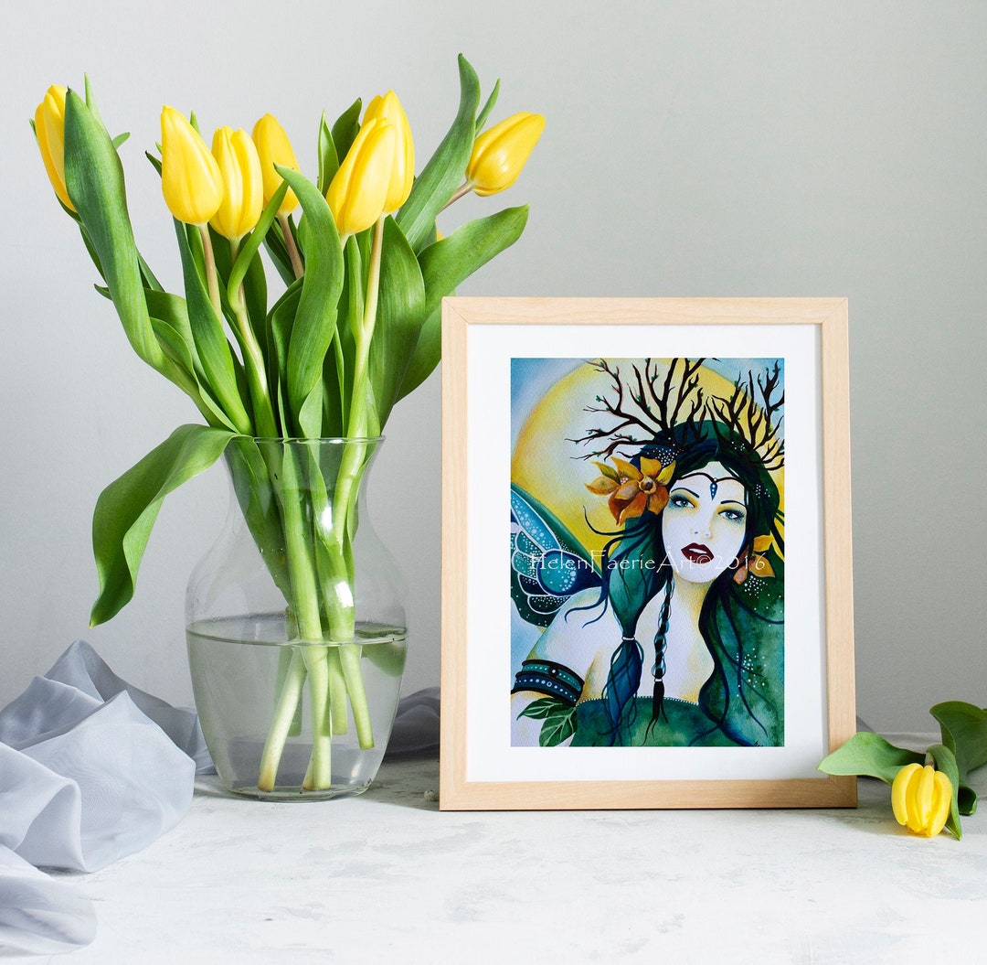Spring Flower Fairy Art Print - Fantasy Poster Print - Yellow Daffodils ...