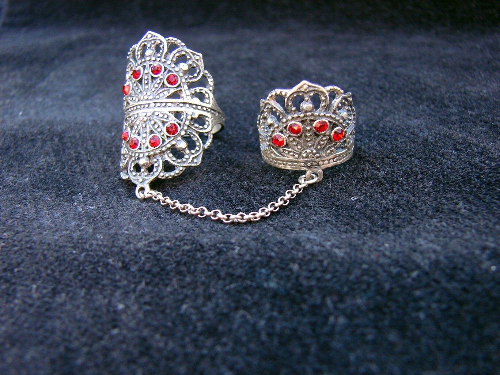 Double Ring Crown chain linked 925 Sterling Silver Antique | Etsy