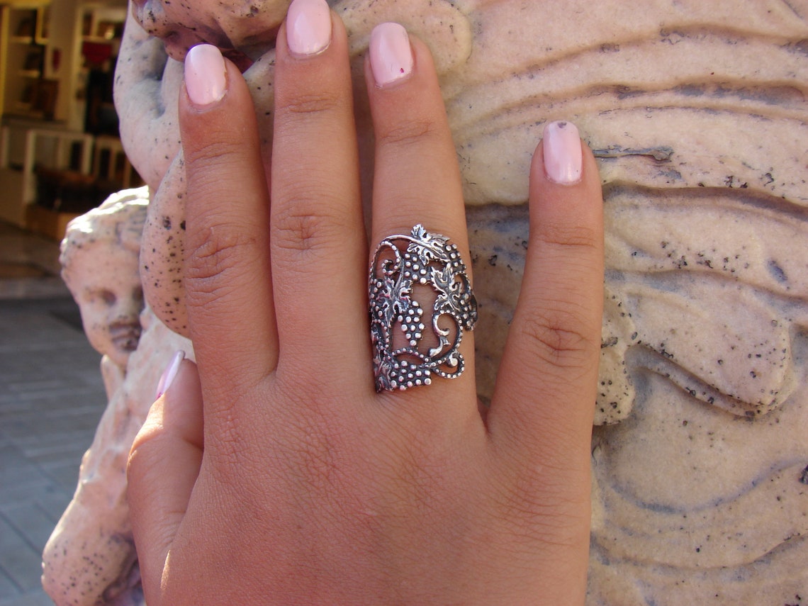 Wide Ring Grapes Bunch Sterling Silver 925 Antique Style | Etsy