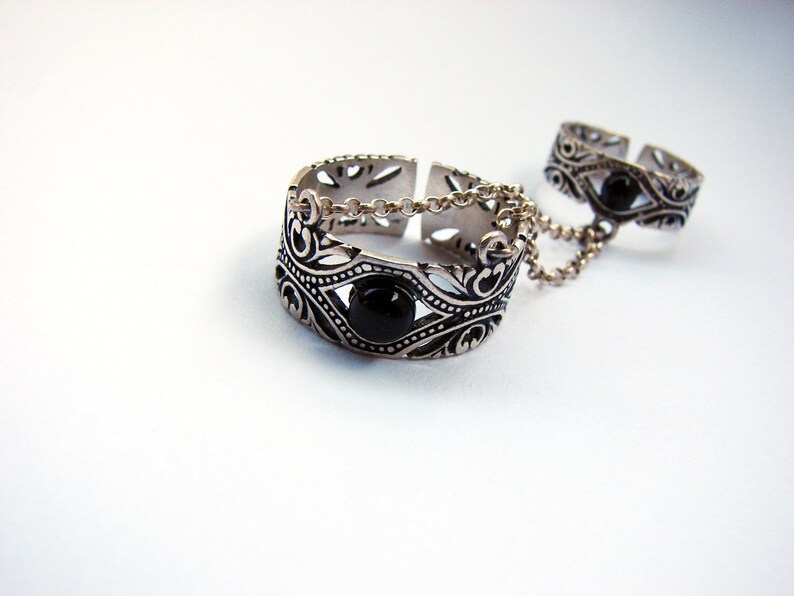 Ethnic Style Double Rings Chains Linked Silver Adjustable - Etsy