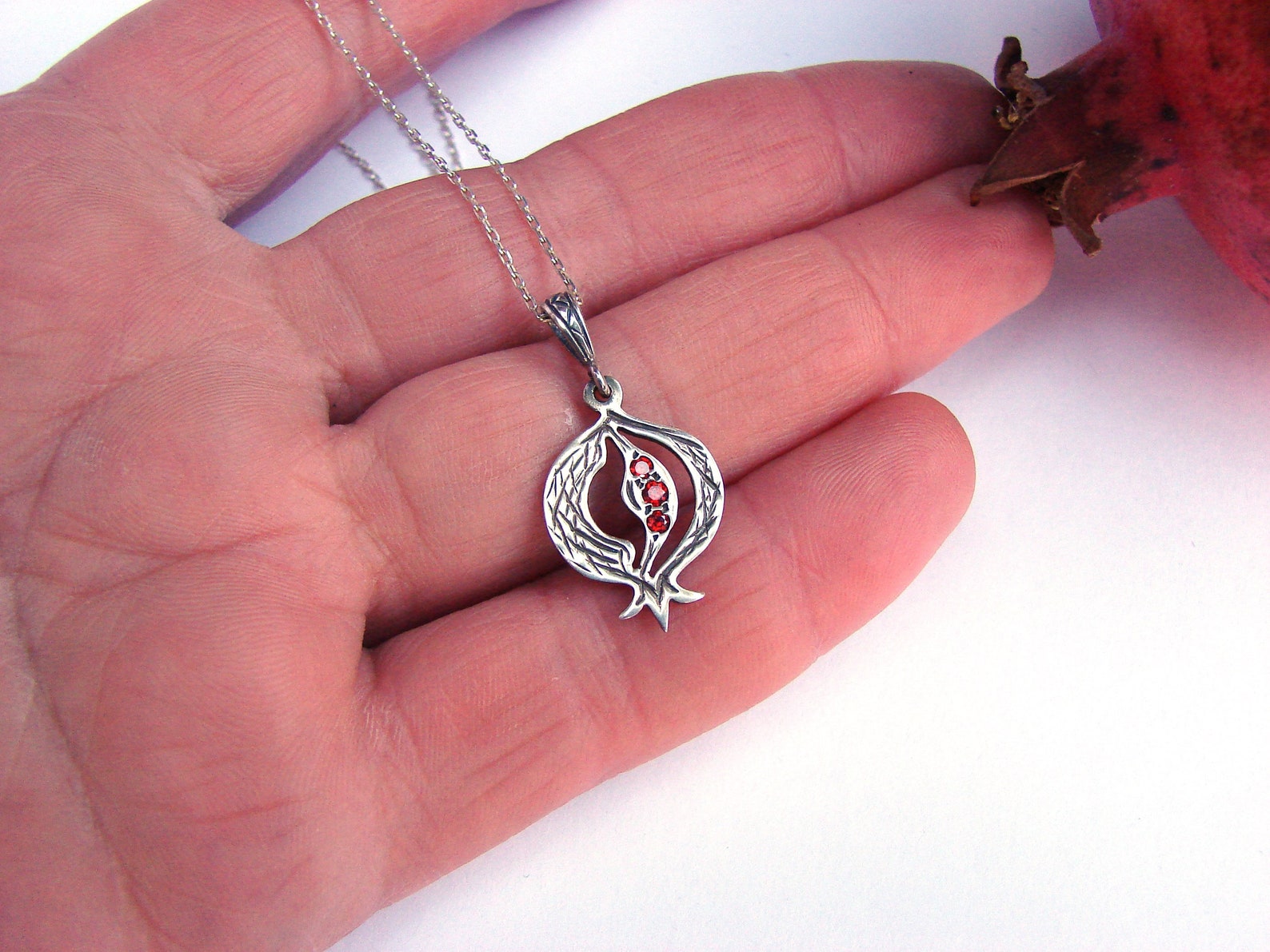 Elegant Pomegranate Pendant Sterling Silver 925 With Red | Etsy