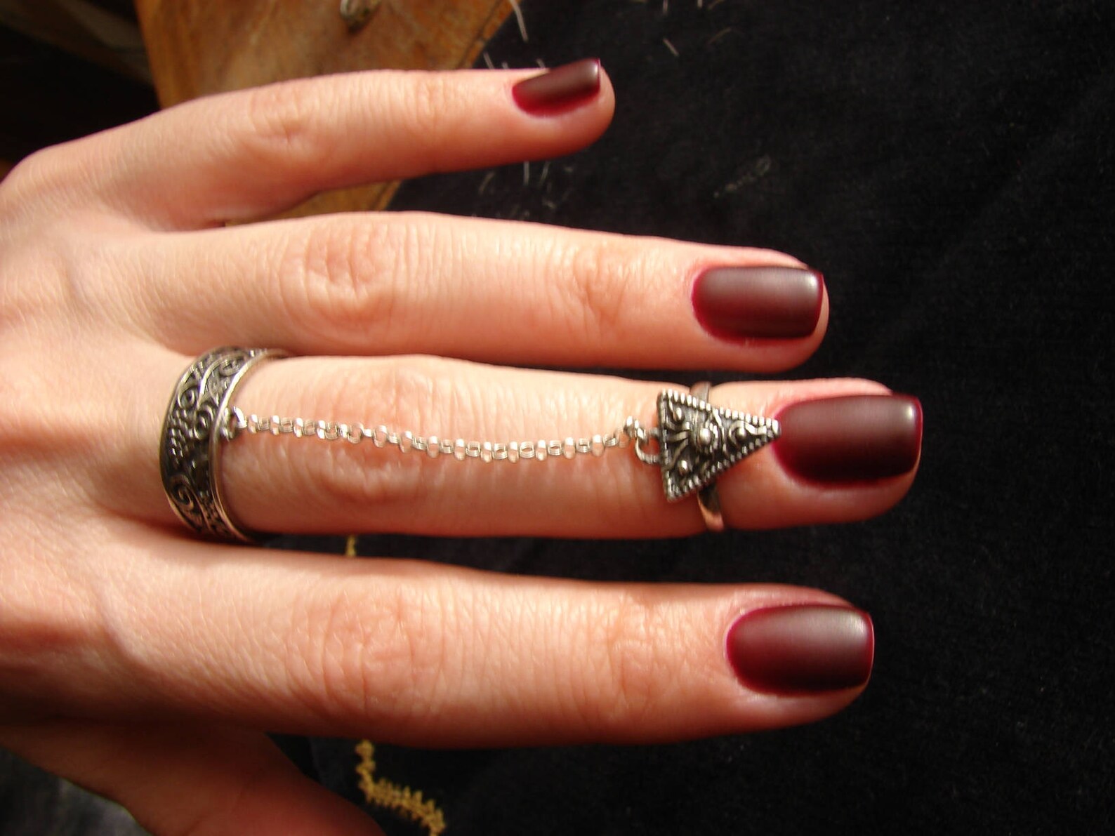 Silver Double Ring Chain Linked 925 Sterling Silver Antique - Etsy