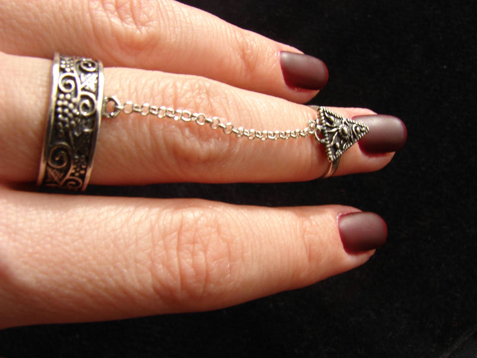 Silver Double Ring Chain Linked 925 Sterling Silver Antique - Etsy