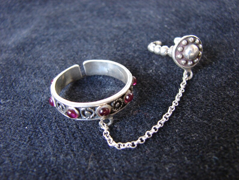 Double Chain Linked Rings 925 Sterling Silver Adjustable | Etsy