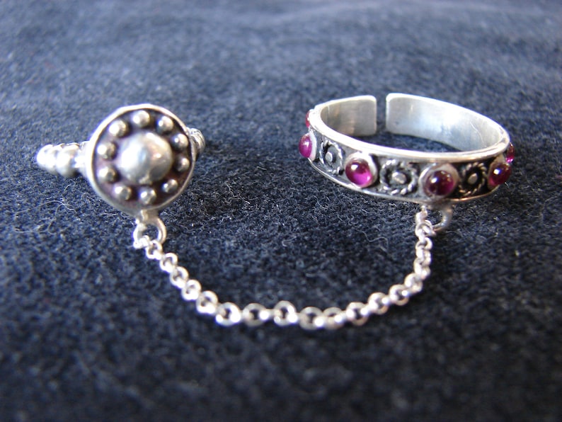 Double Chain Linked Rings 925 Sterling Silver Adjustable | Etsy