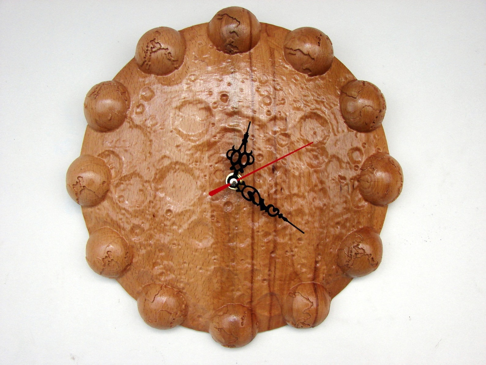 Wall Wooden Clock Hand Carved Moon With Earth Phases Round - Etsy