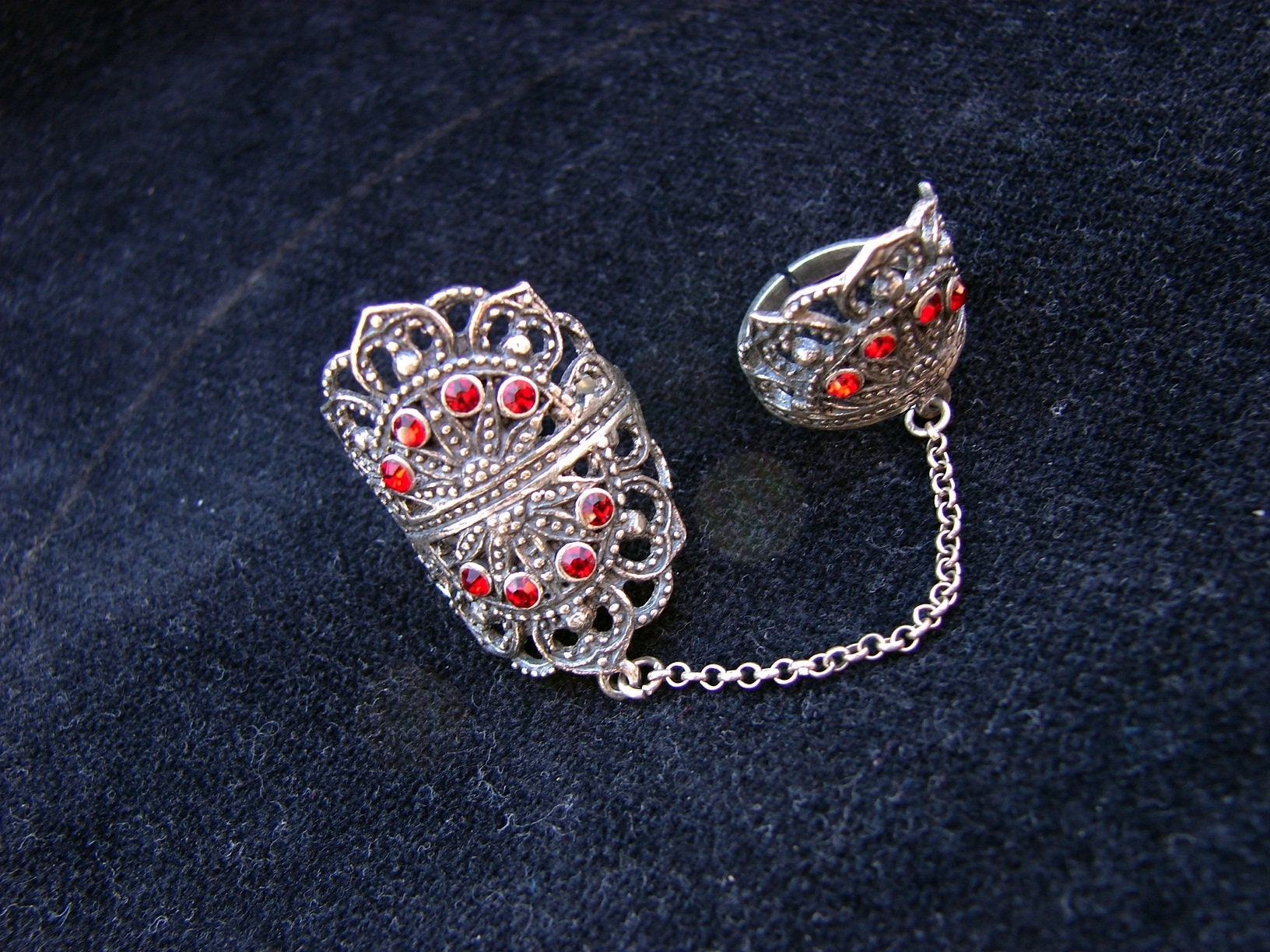 Double Ring Crown chain linked 925 Sterling Silver Antique | Etsy