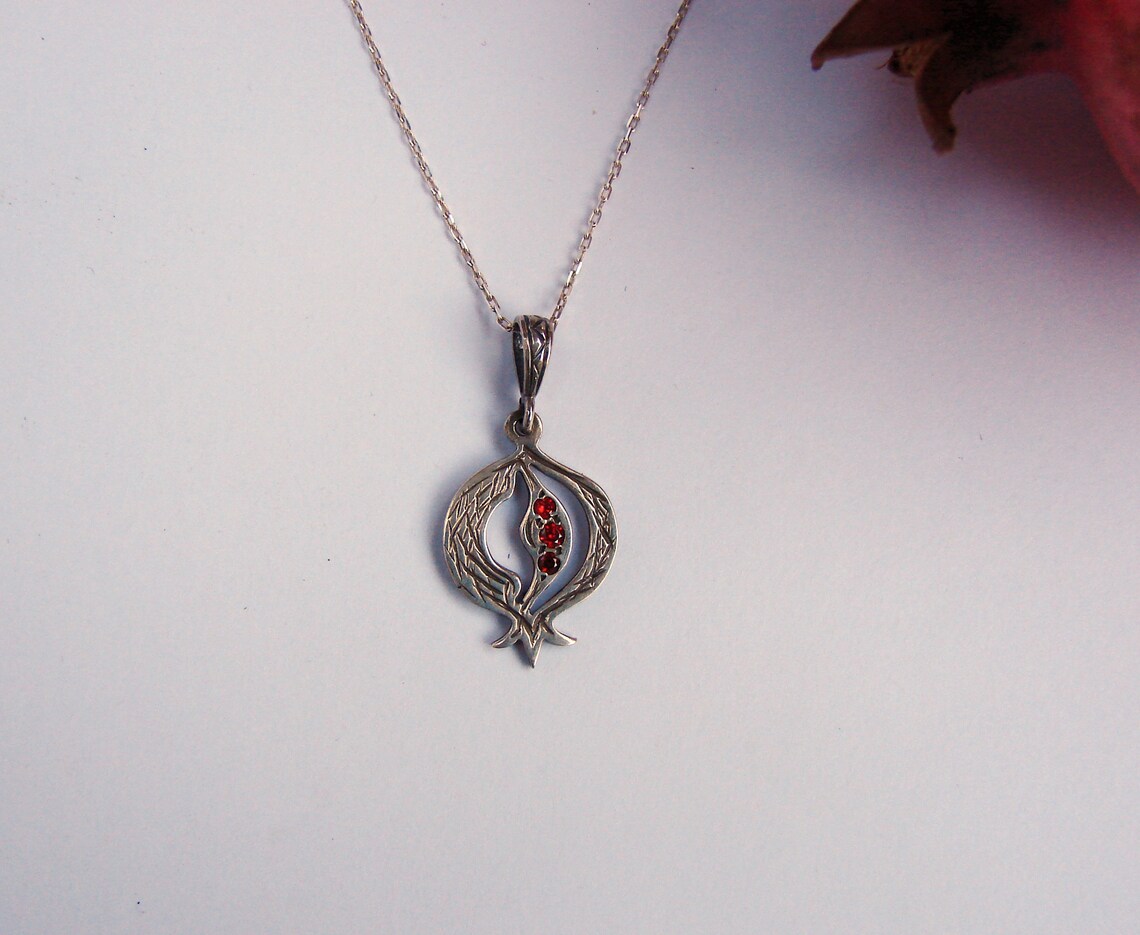Elegant Pomegranate Pendant Sterling Silver 925 With Red | Etsy