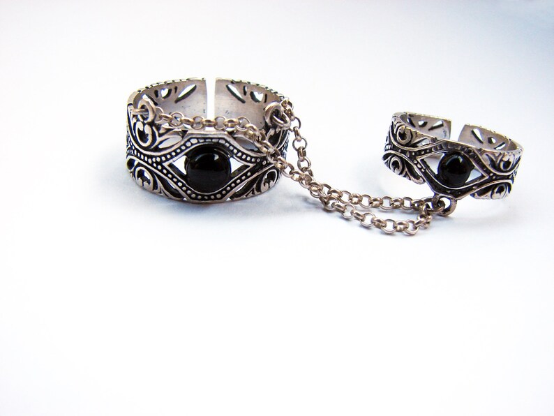 Ethnic Style Double Rings Chains Linked Silver Adjustable - Etsy