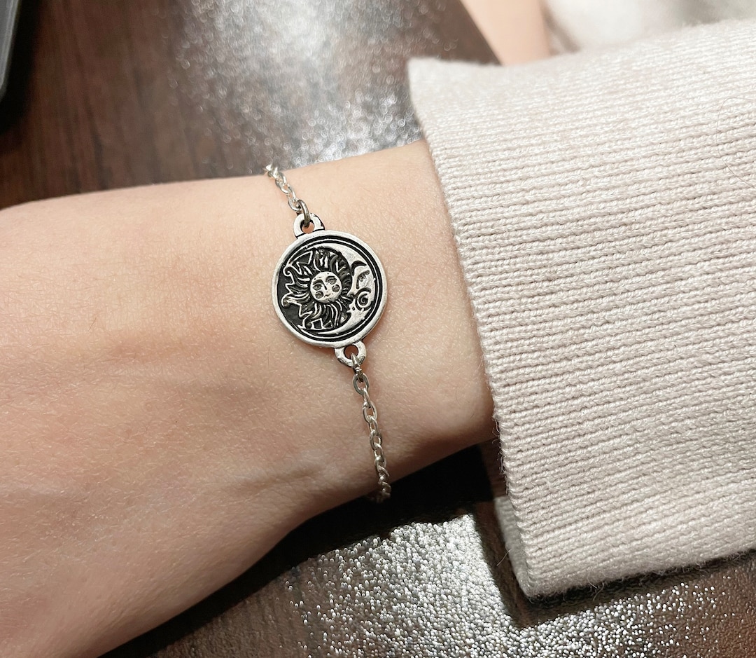 Sun and Moon Bracelet Sterling Silver 925, Day / Night Bracelet, Yin Yang Celestial Zodiac ...