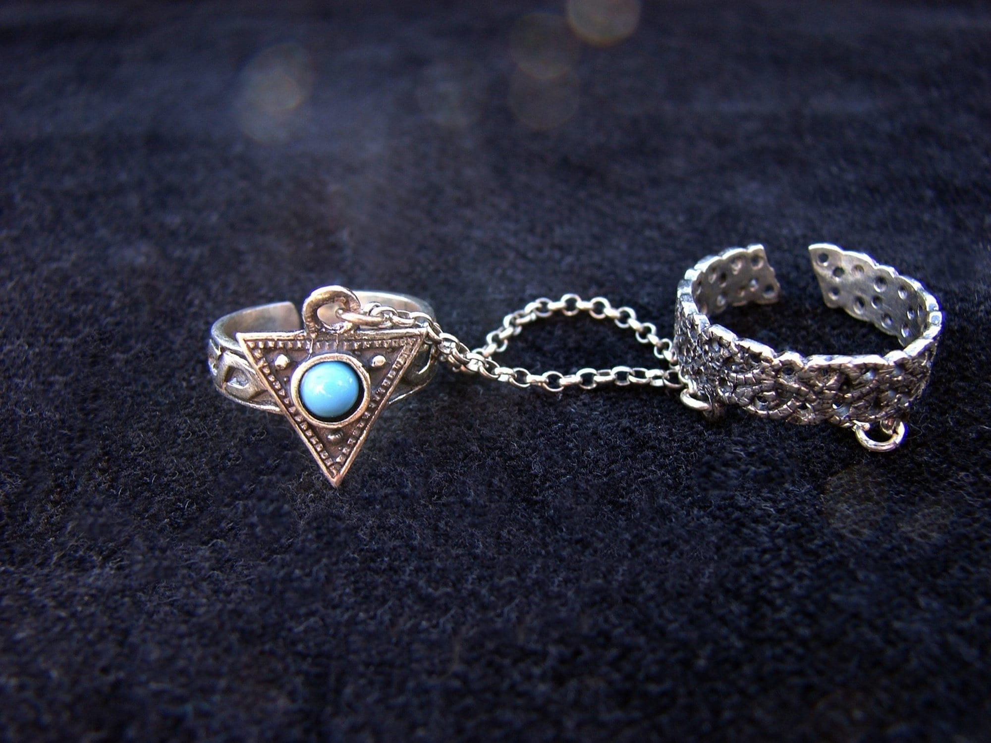 Silver Double Ring Triangle chain linked Adjustable | Etsy