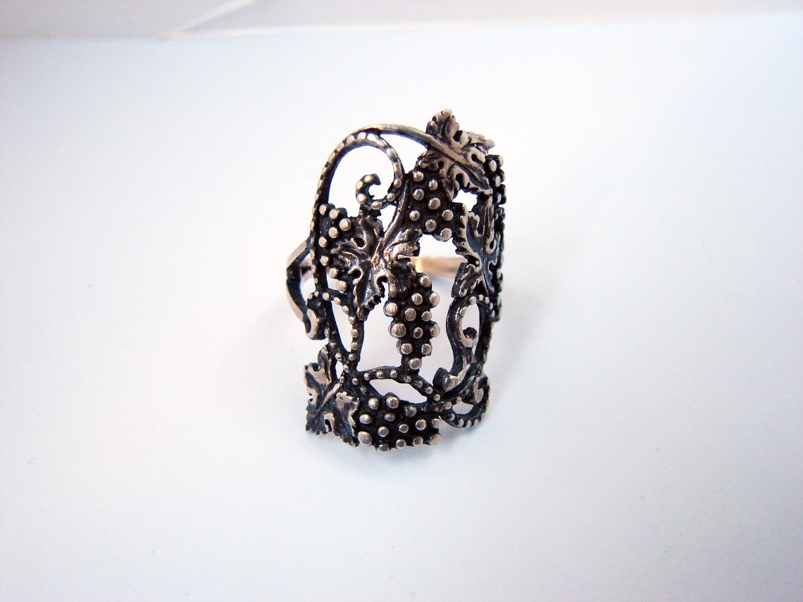 Wide Ring Grapes Bunch Sterling Silver 925 Antique Style | Etsy