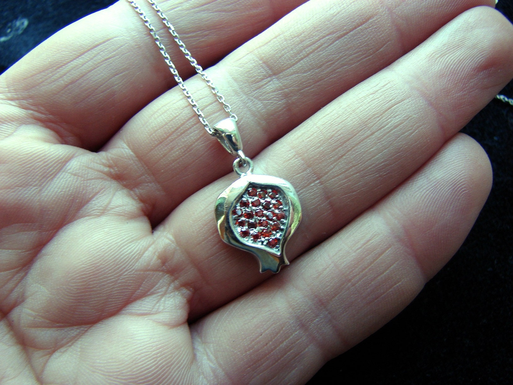 Pendant Pomegranate Sterling Silver 925 With Red Zircon Silver | Etsy