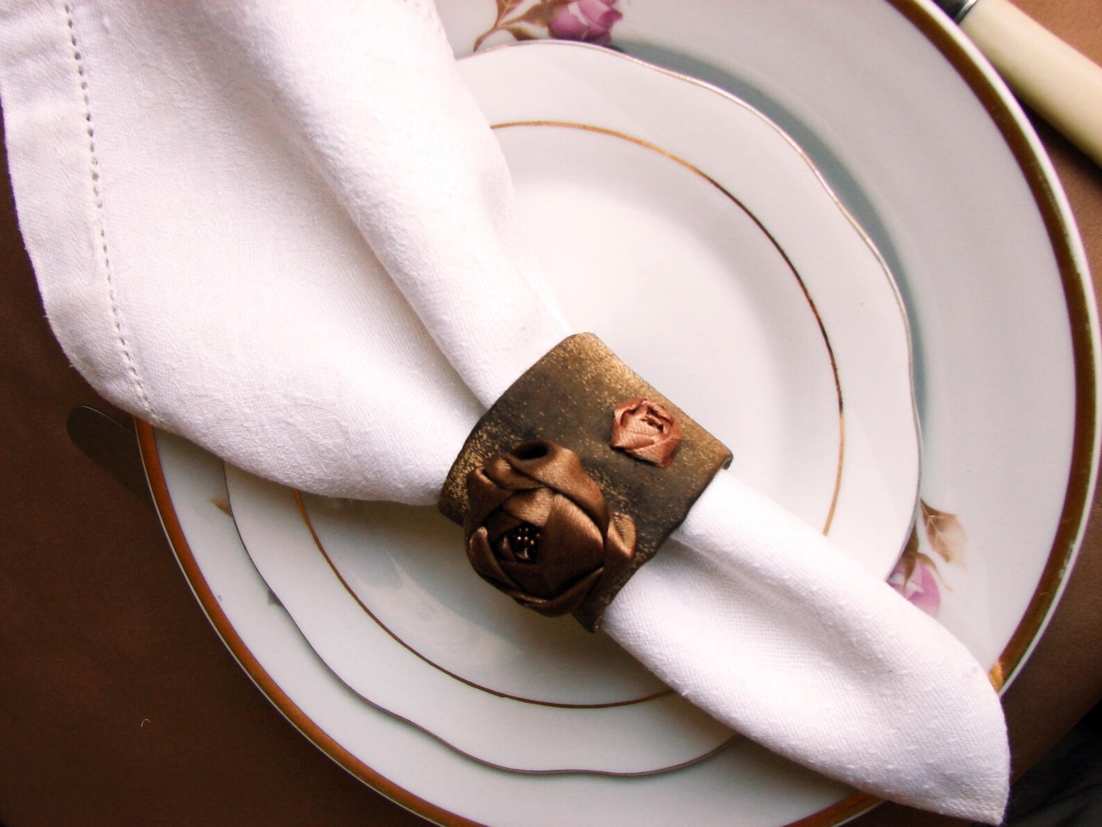 Handmade Napkin Rings Set of 6 in Brown Color with Silk ribbon | Etsy