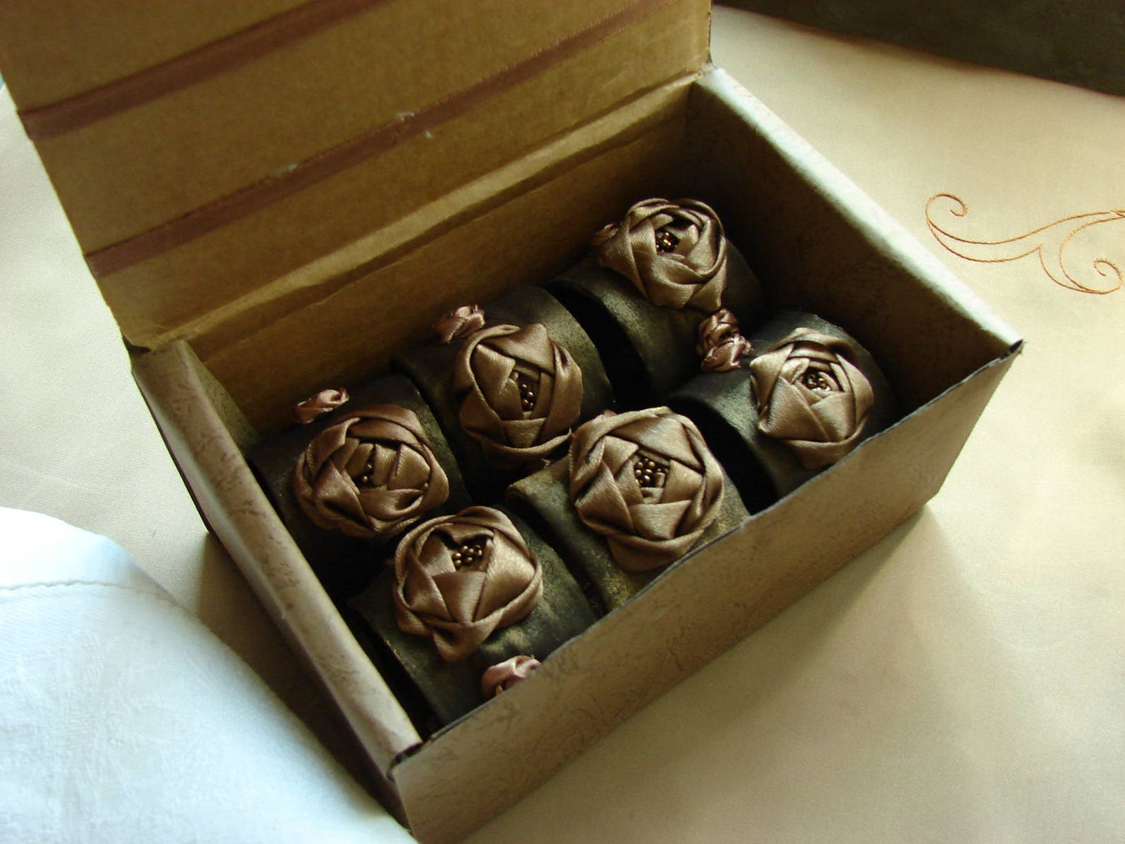 Handmade Napkin Rings Set of 6 in Brown Color with Silk ribbon | Etsy