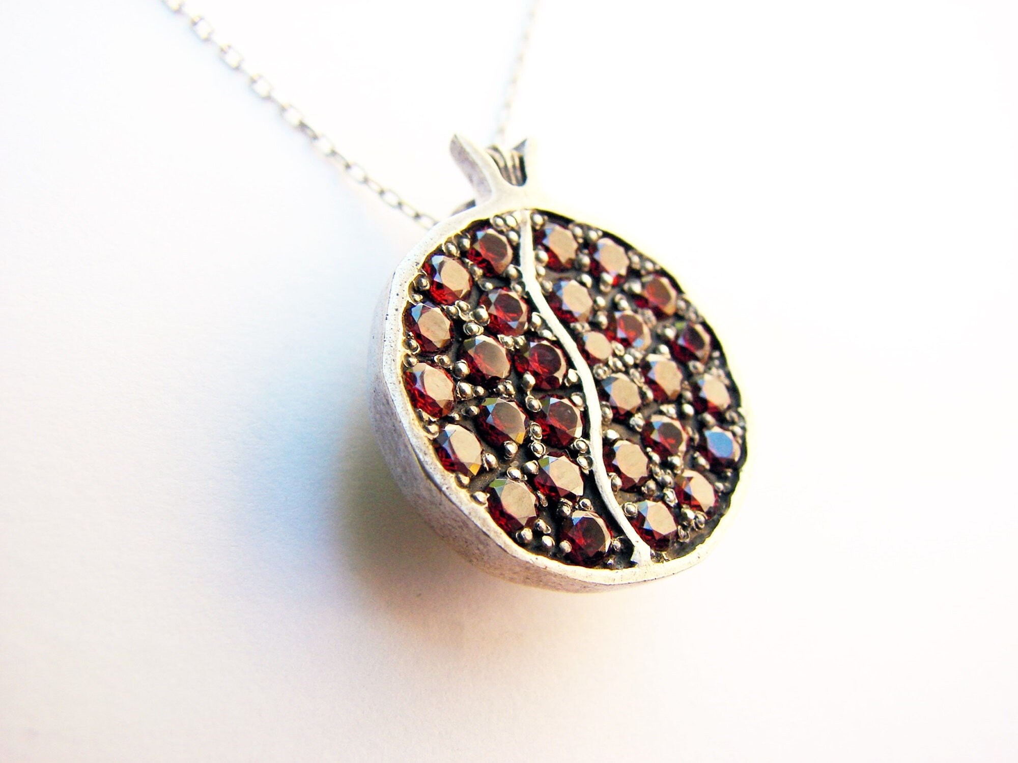 Juicy Pomegranate Pendant Sterling Silver 925 with Garnets | Etsy