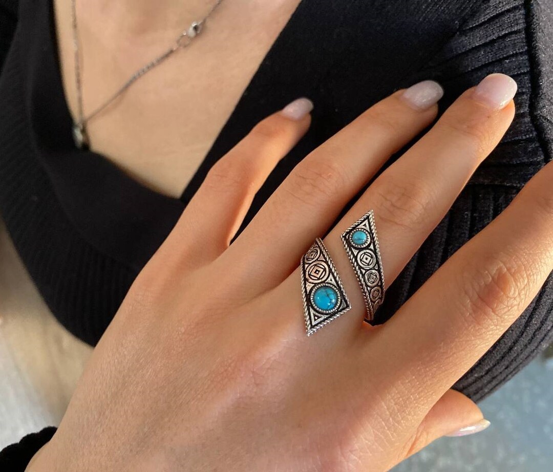 Open Wrap Ring Turquoise Sterling Silver 925, Spiral Band Ring ...