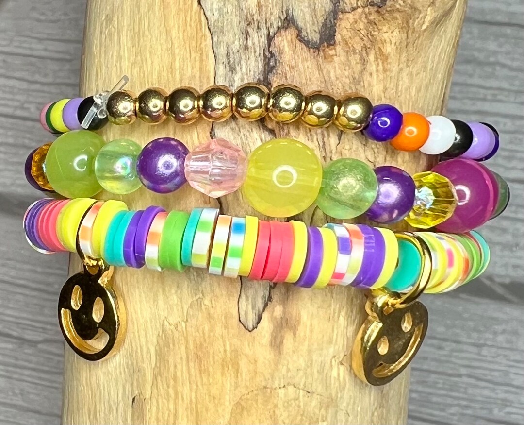 Smiley Face Bracelet Set, Friendship Bracelets, Handmade Beaded ...