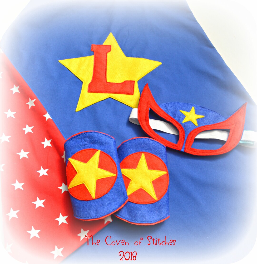 Personalised Superhero Cape, Mask and Cuffs Set, Blue and Red Stars - Etsy